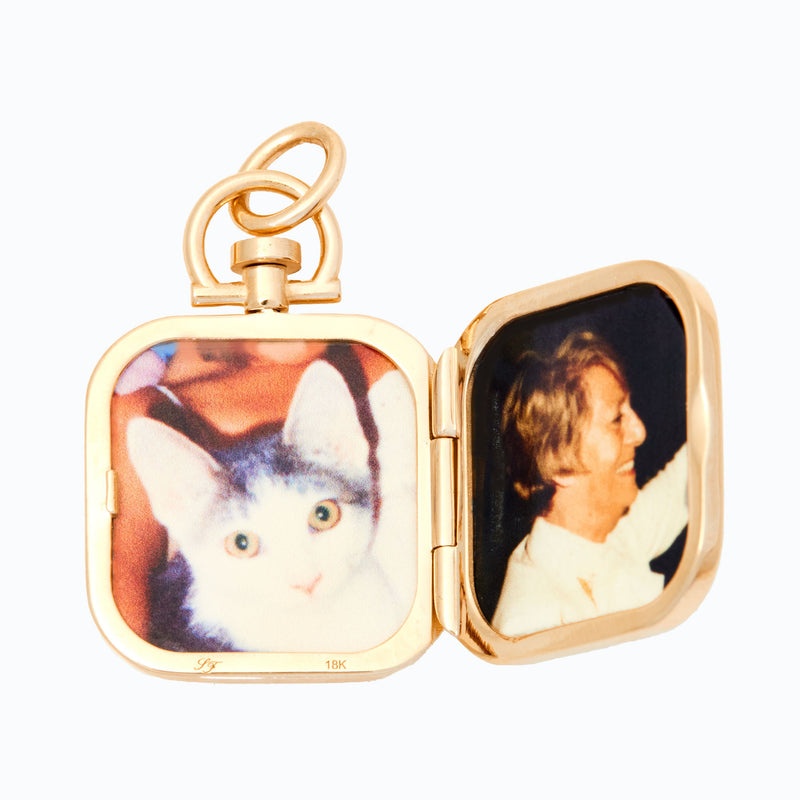 Square Pyramid Photo Locket 18k Yellow Gold (Double Sided Pyramid)