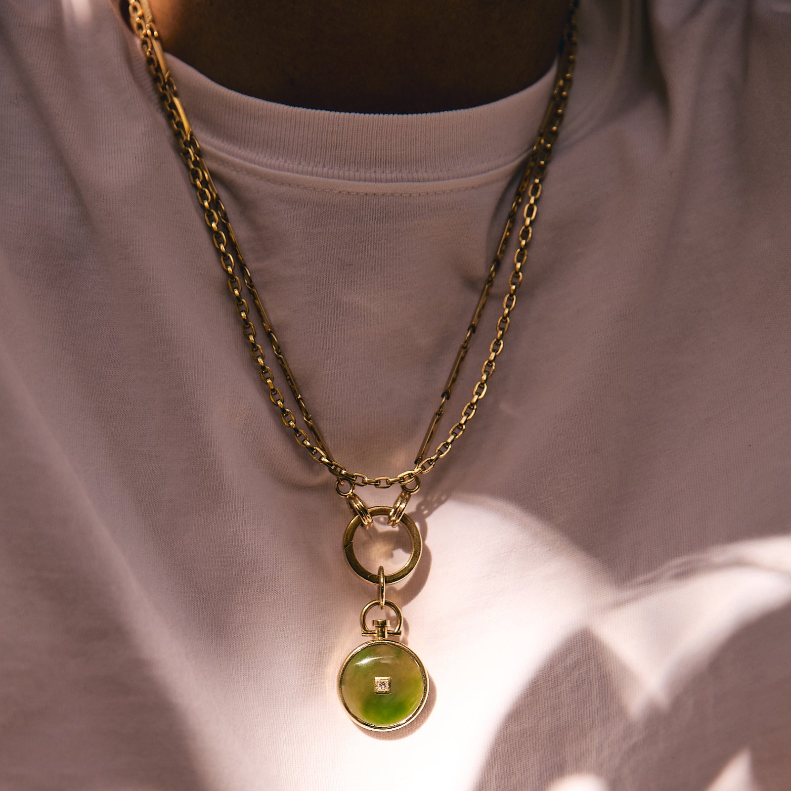 Reversible Diamond Circle Nephrite Jade Photo Locket 18k Yellow Gold Sherman Field