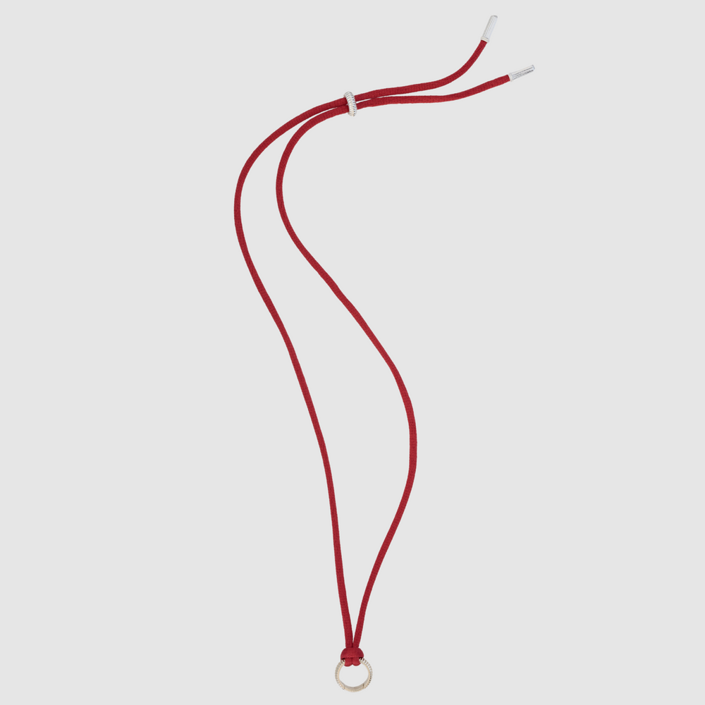 Barre Cord Necklace with Cotton, Fine Silver, Red